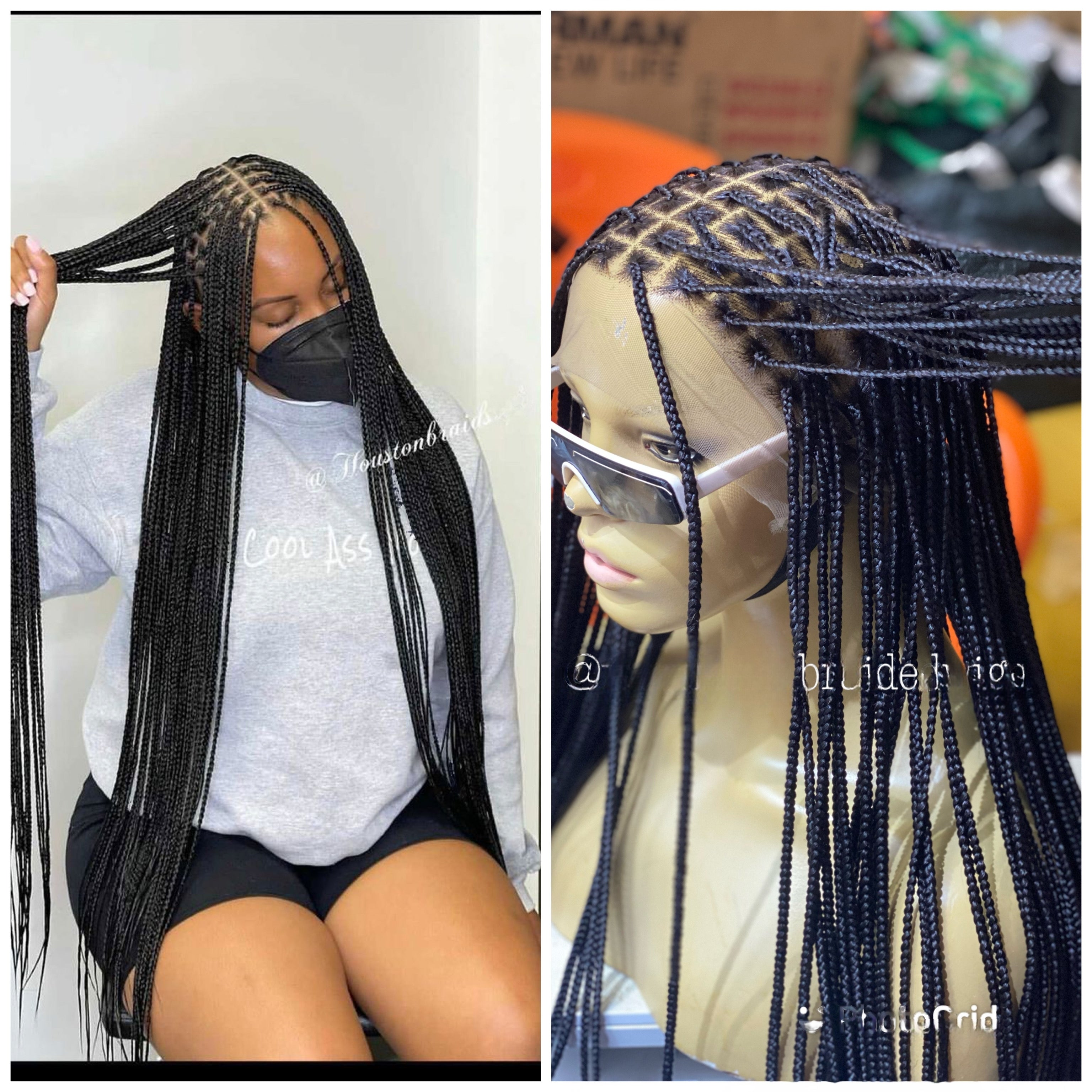 Knotless Braid Wig, Swiss Full Lace, Color 1, Glueless, Small Knots ...